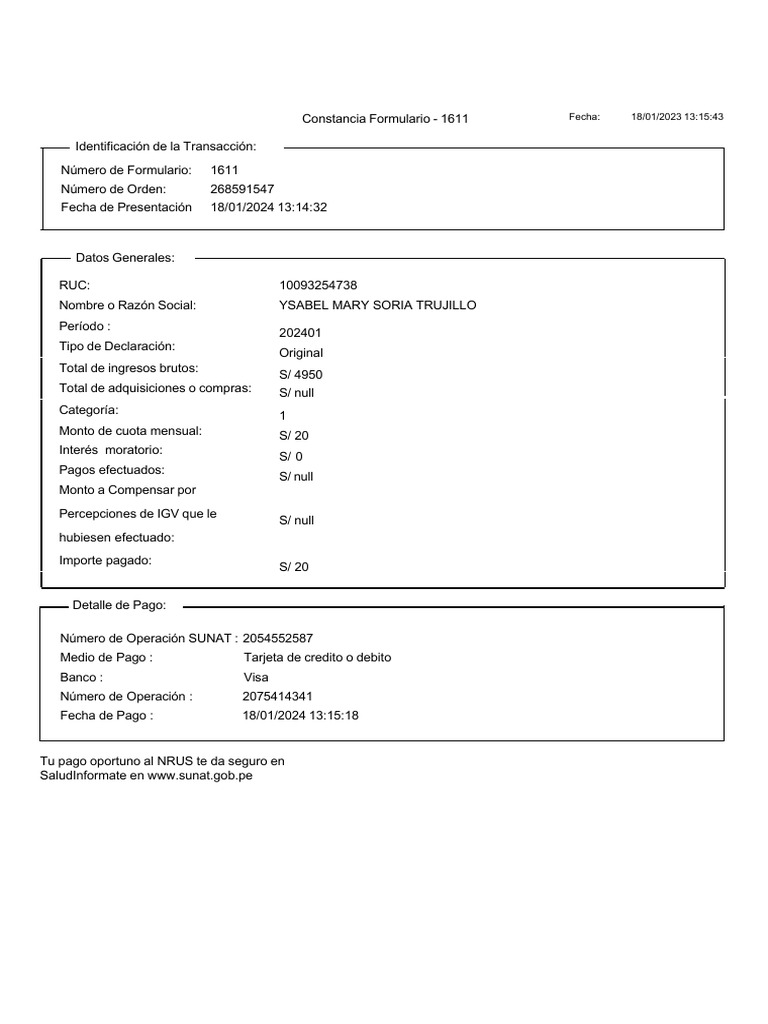 Constancias Formulario 1611 - Isa Rus | PDF | Tarjeta de débito | Visa Inc.