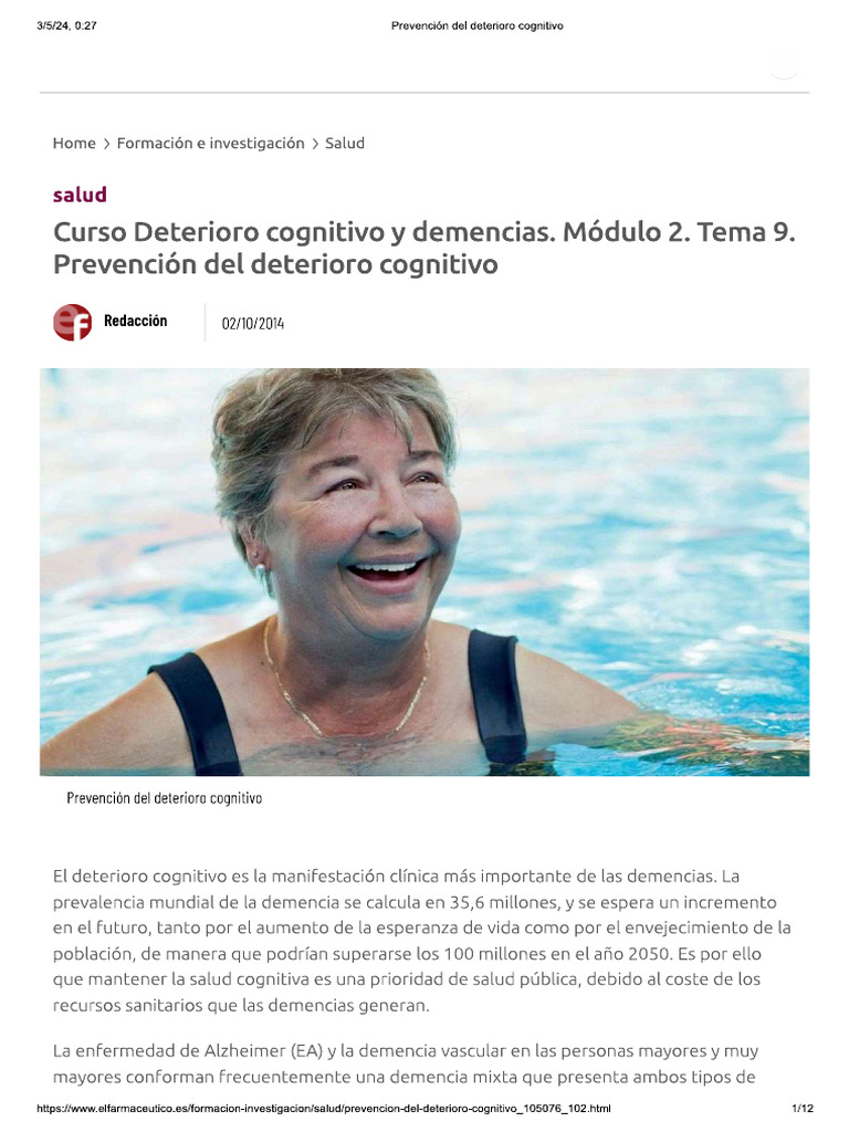 Curso Deterioro Cognitivo y Demencias. Módulo 2. Tema 9. Prevención Del Deterioro Cognitivo | PDF