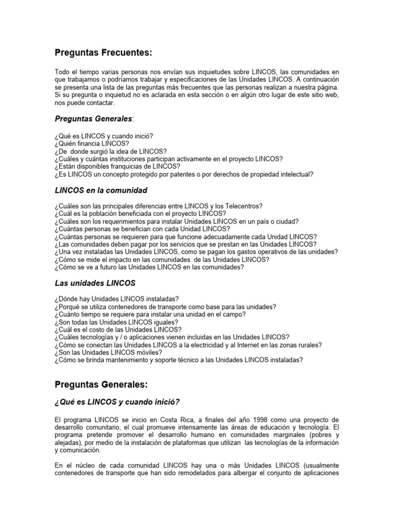 Resumen Proyecto LINCOS Revisado 2018 | PDF | Comunidad | Internet