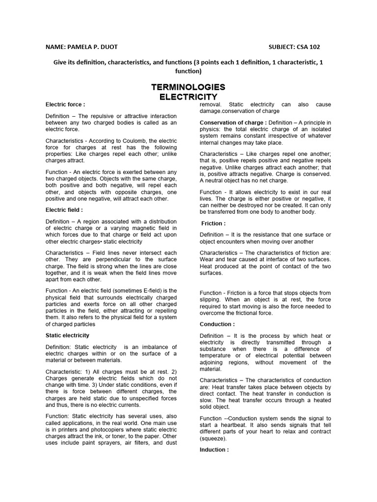 Activity 7 Definitions Csa 102 | PDF | Electrochemistry | Voltage