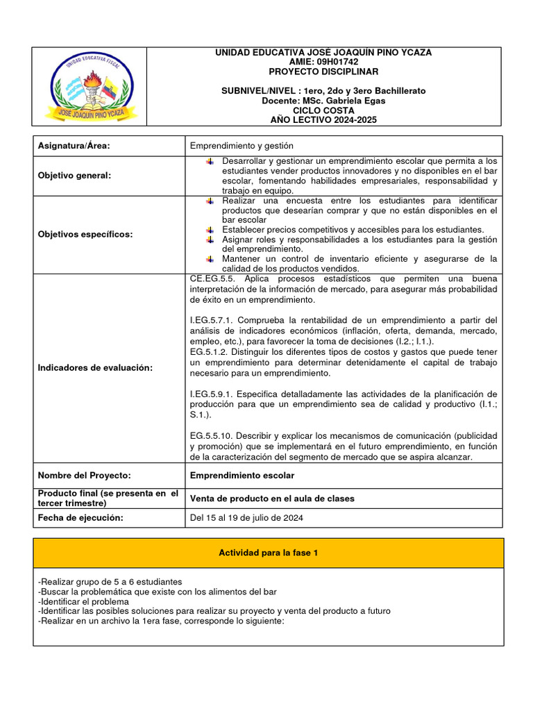 Proyecto Disciplinar Emprendimiento | PDF | Iniciativa empresarial | Mercado (economía)