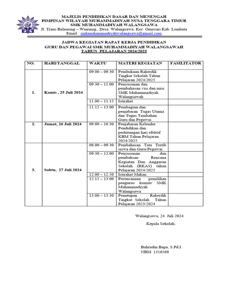 Jadwal Kegiatan Raker | PDF