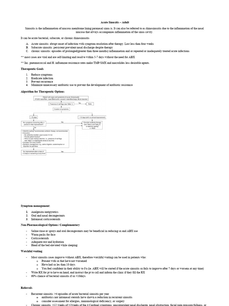 Acute Sinusitis Management in Adults | PDF | Diseases And Disorders ...