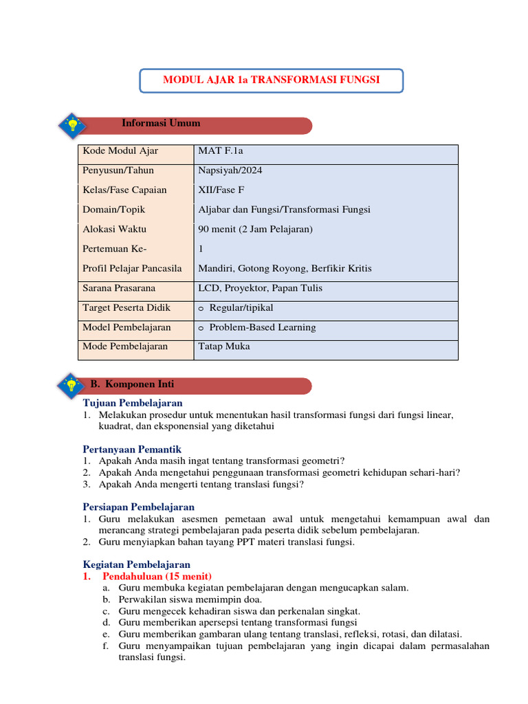 Modul Ajar 1 Transformasi Fungsi Bismen | PDF