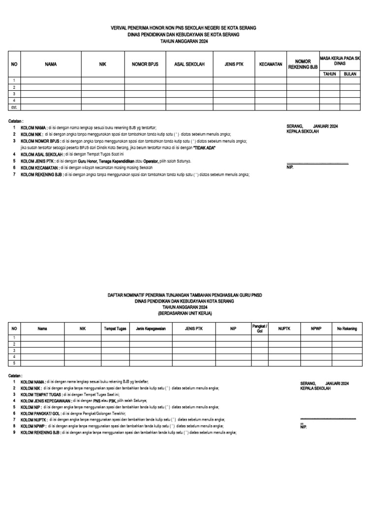 Format Isian Data Verval Tahun 2024 | PDF