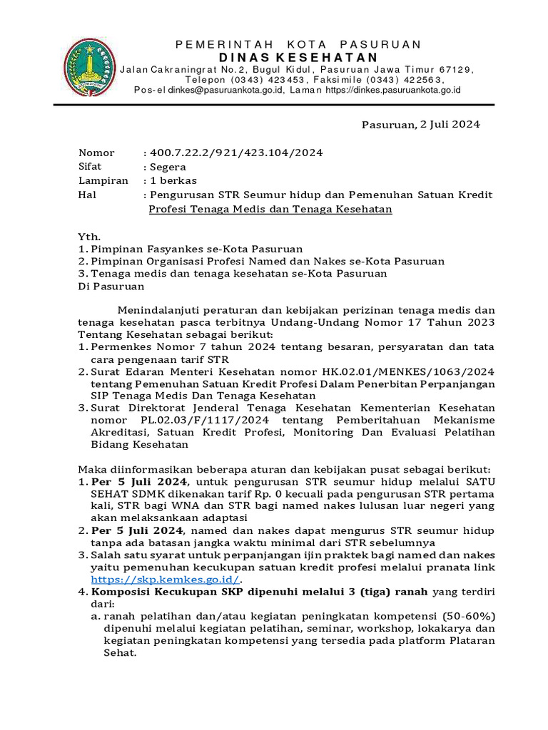 Surat Edaran - STR RP 0 Dan SKP | PDF