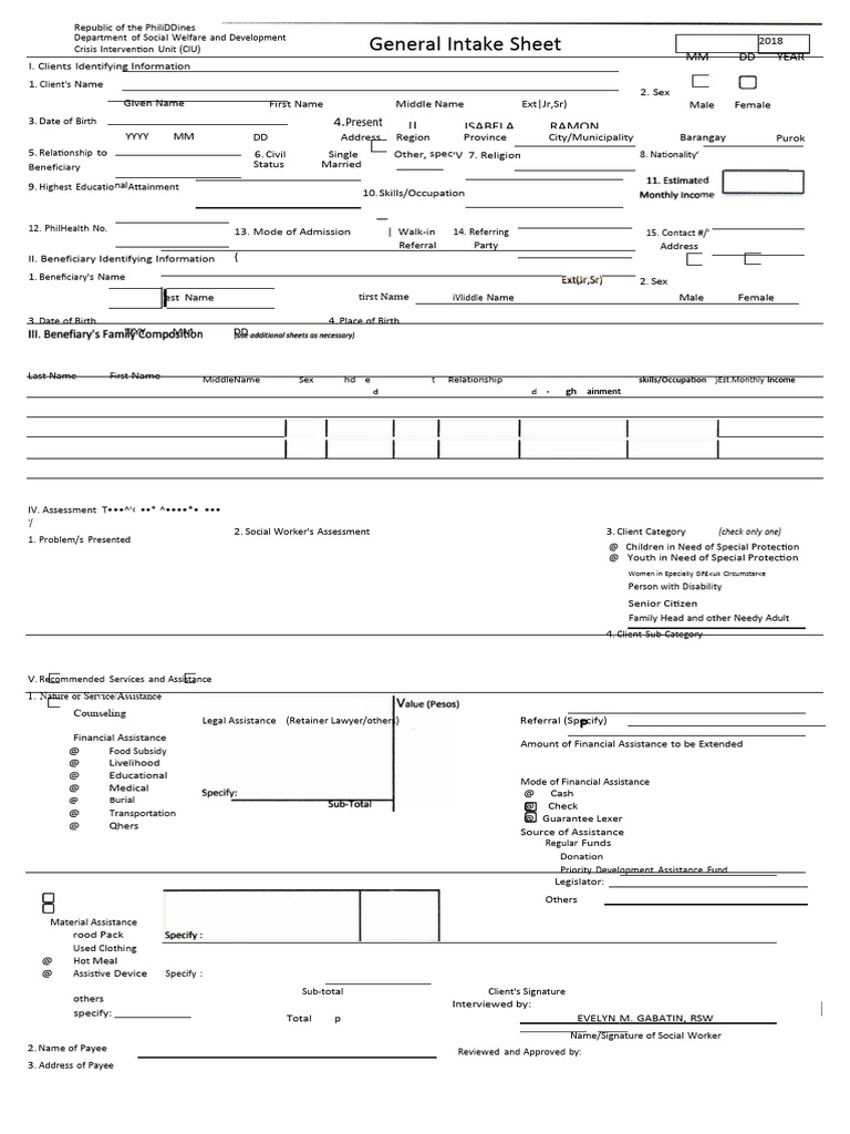 General Intake Sheet DSWD | PDF | Welfare