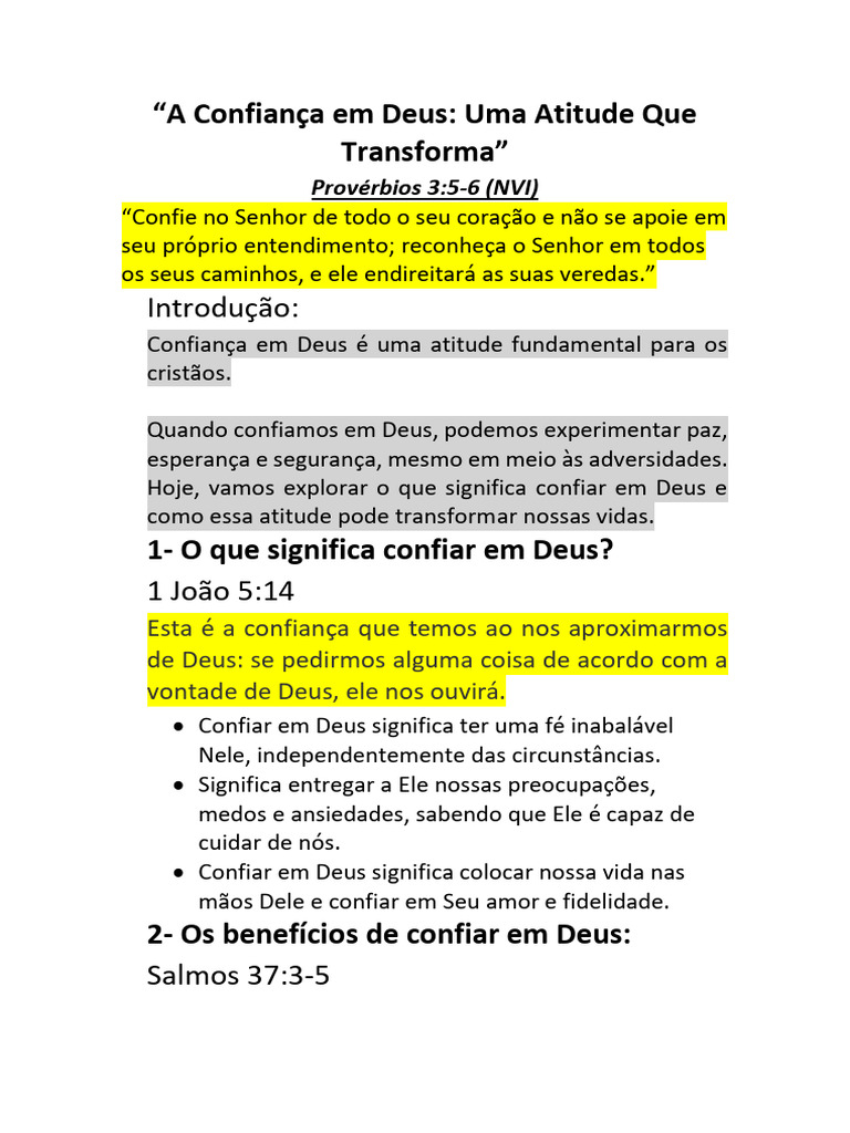 Confiar em Deus | PDF | Fé | Deus