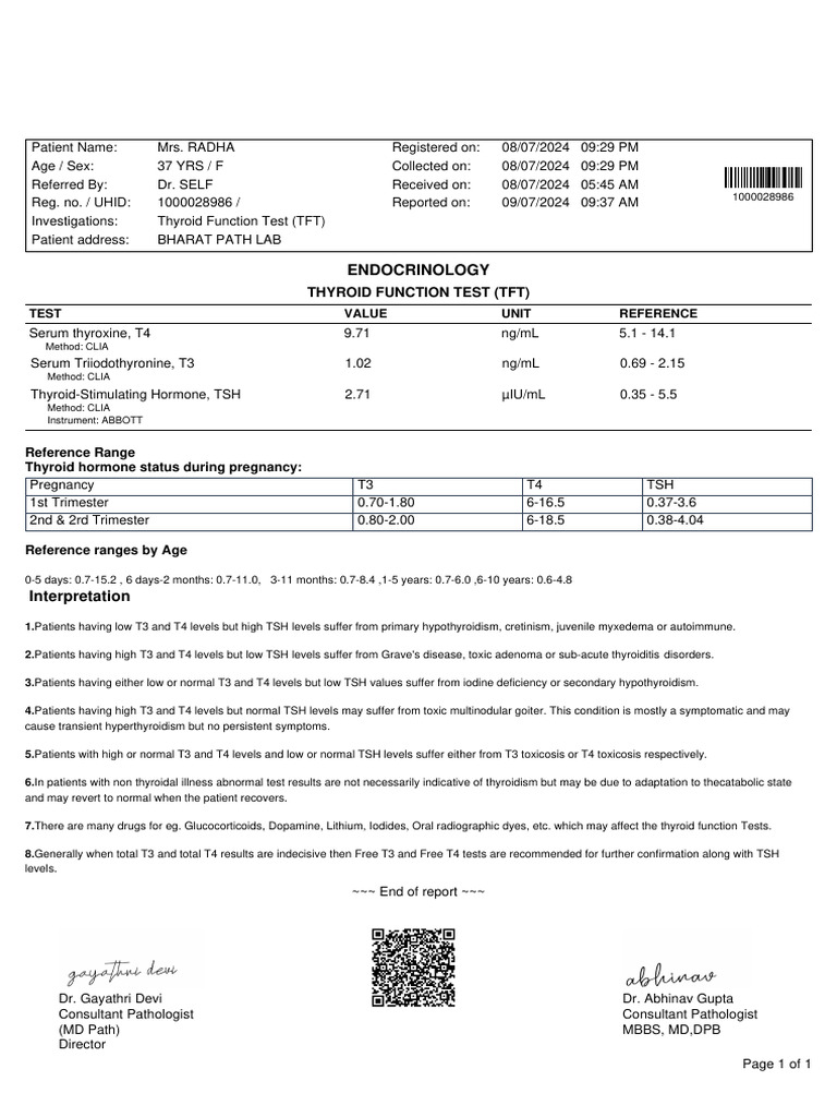 Thyroid Function Test Results Overview | PDF | Thyroid Stimulating ...