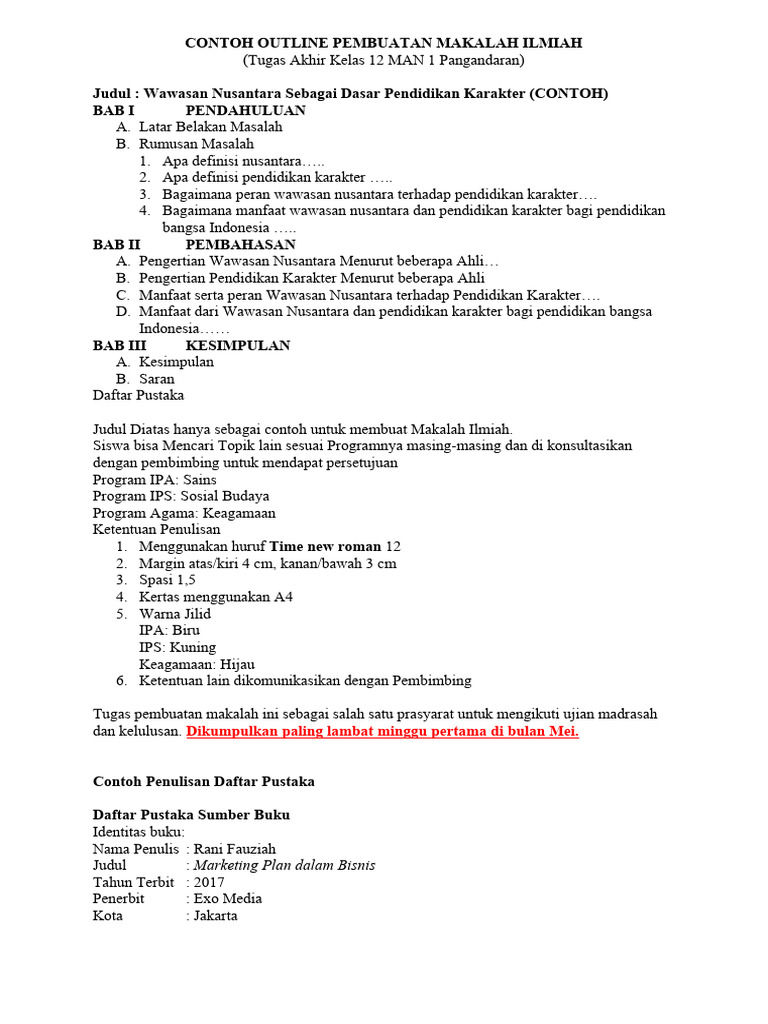Contoh Outline Pembuatan Makalah Ilmiah-1 Man 1 Pangandaran 2024 | PDF