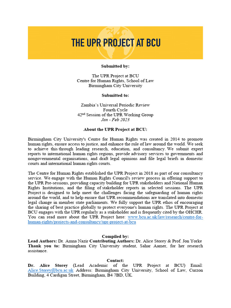 UPR BCU UPR42 ZMB E Main | PDF | Child Marriage | Marriage