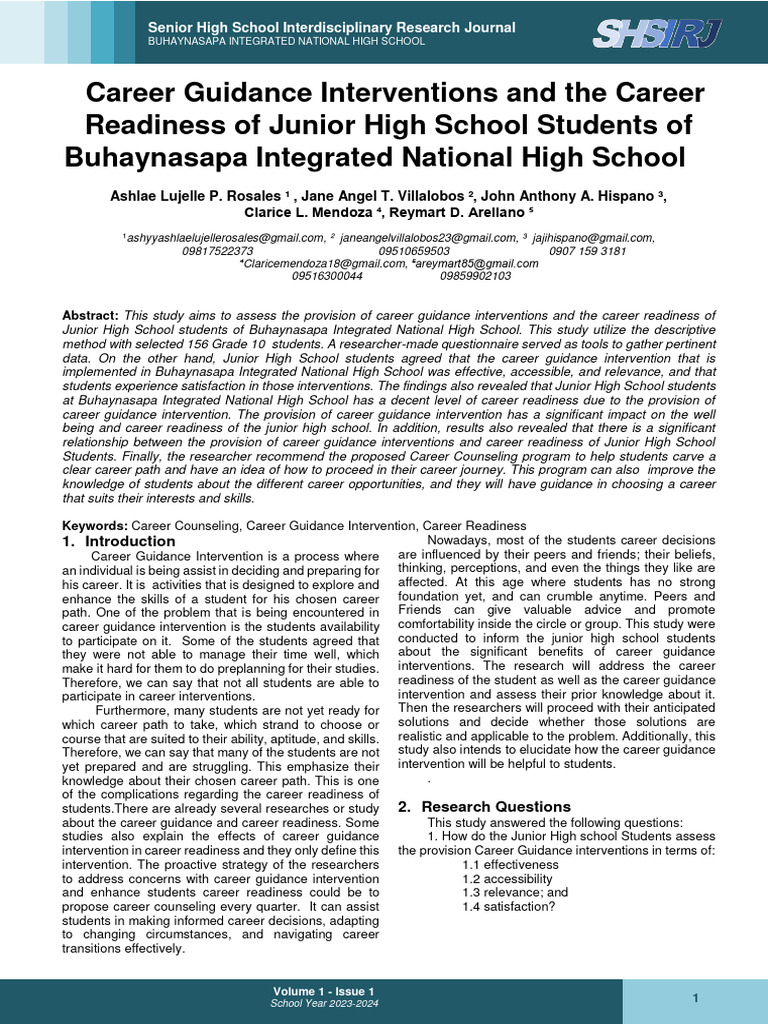 BINHS IMRaD Format Edited Again 1 | PDF | P Value | School Counselor
