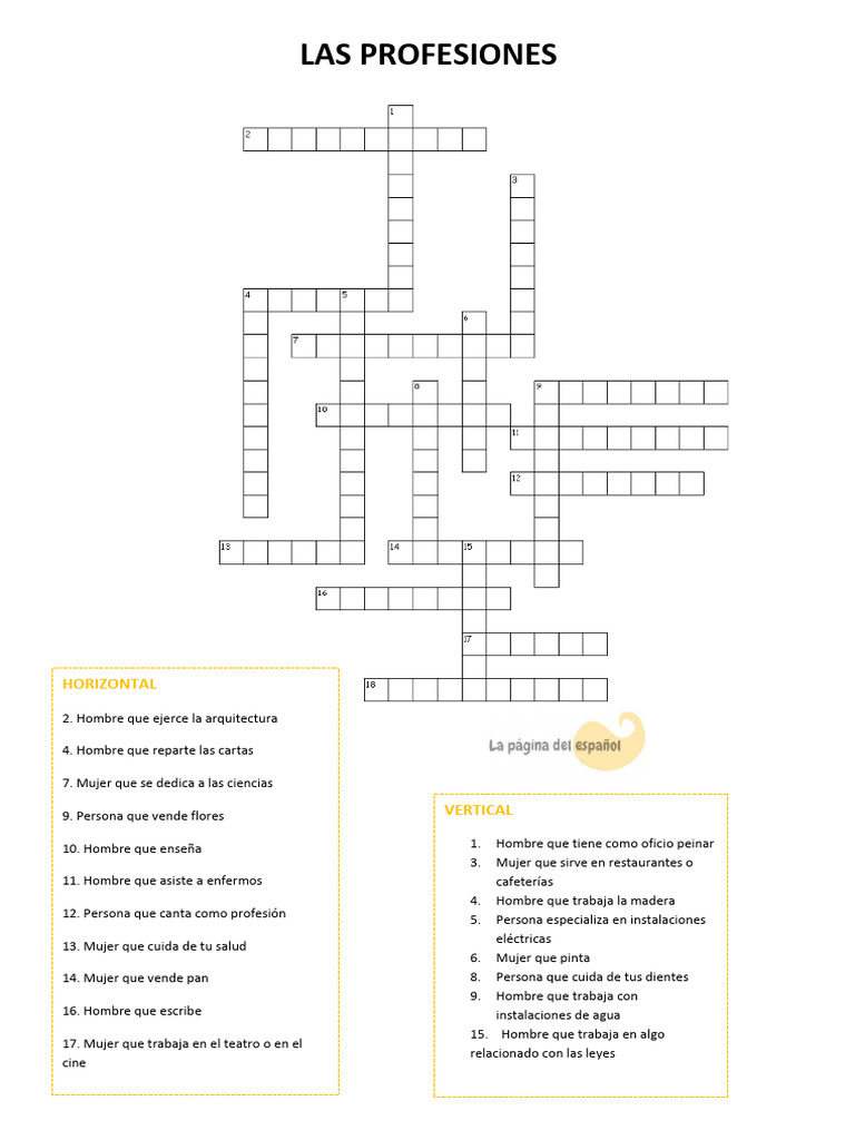 Crucigrama de Las Profesiones | PDF