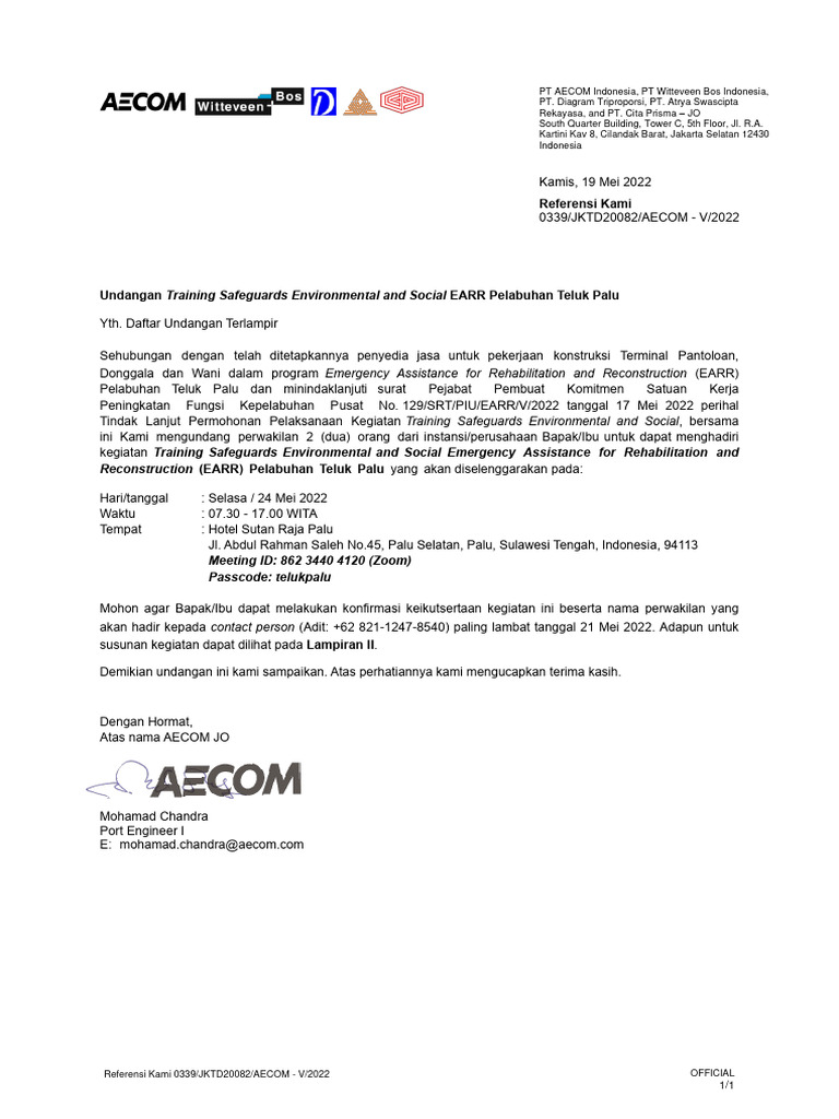 0339 - JKTD20082 - AECOM - V - 2022 - 19 Mei 2022 - Undangan Kegiatan Training Safeguards ...