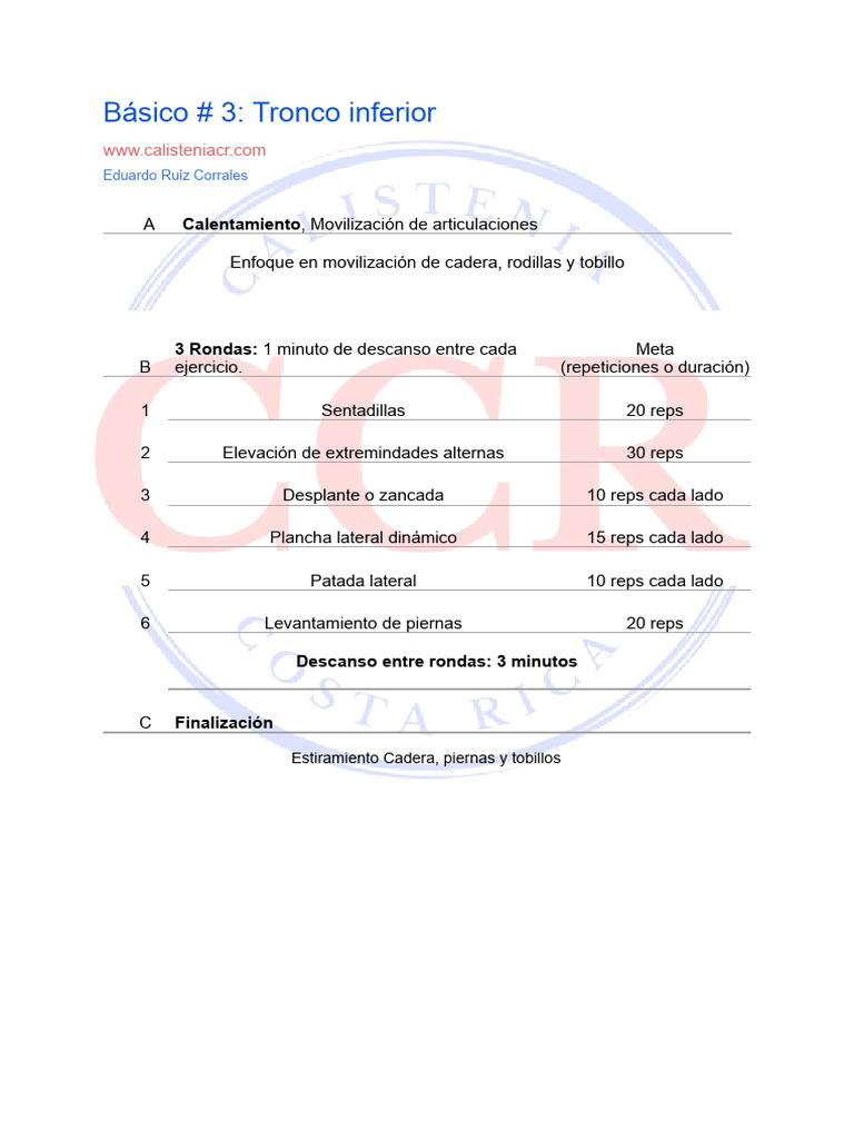 Rutina Básico - 3 - Tronco - Inferior | PDF