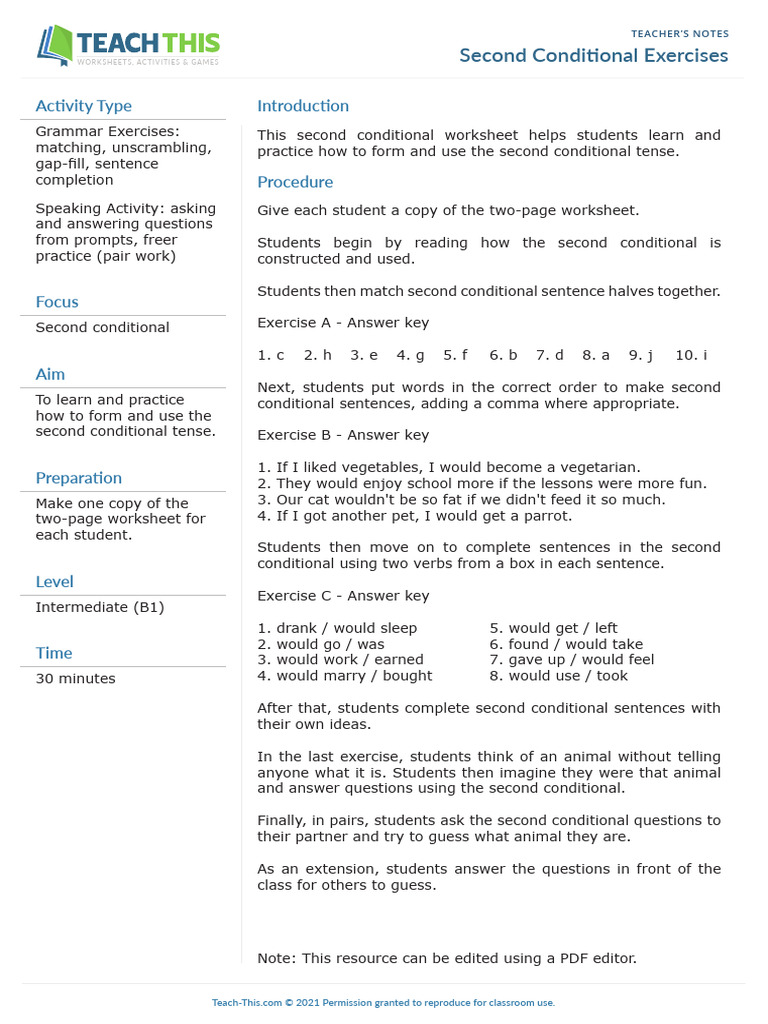 Second Conditional Exercises | PDF | Linguistics | Linguistic Morphology