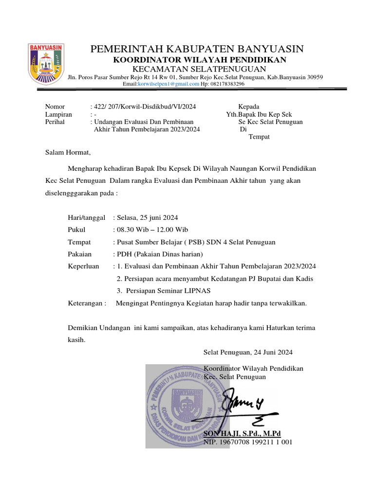 Undangan Pembinaan Dan Evaluasi | PDF