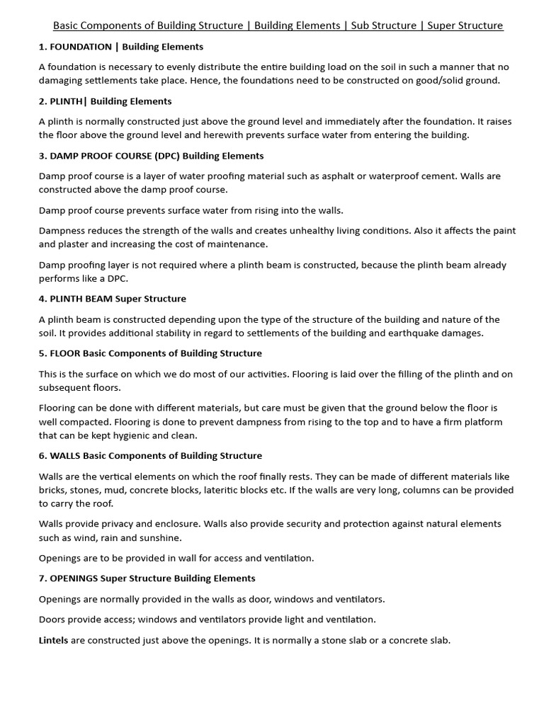 Basic Components of Building Structure | PDF | Stairs | Roof