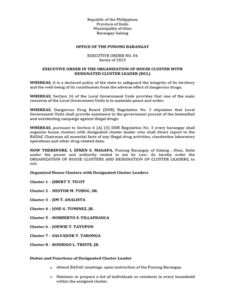 Organization of House Clusters and Leaders | PDF | Government | Justice