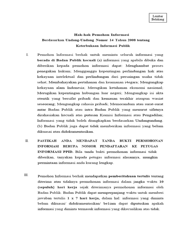 Hak Hak Pemohon Informasi | PDF