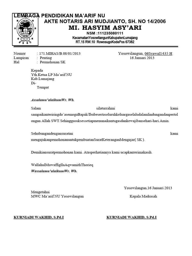 Surat Pengajuan SK 2019-2010 | PDF