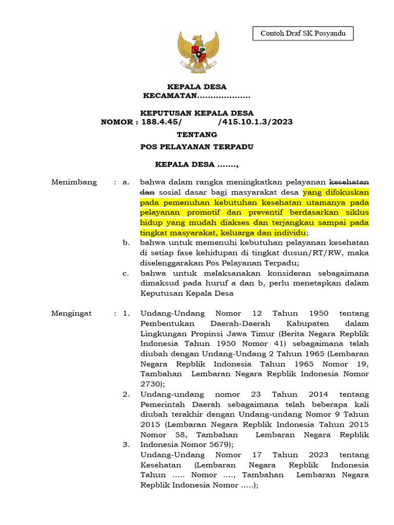 V2 Contoh SK Posyandu 2024 Jatim (REVISI) | PDF
