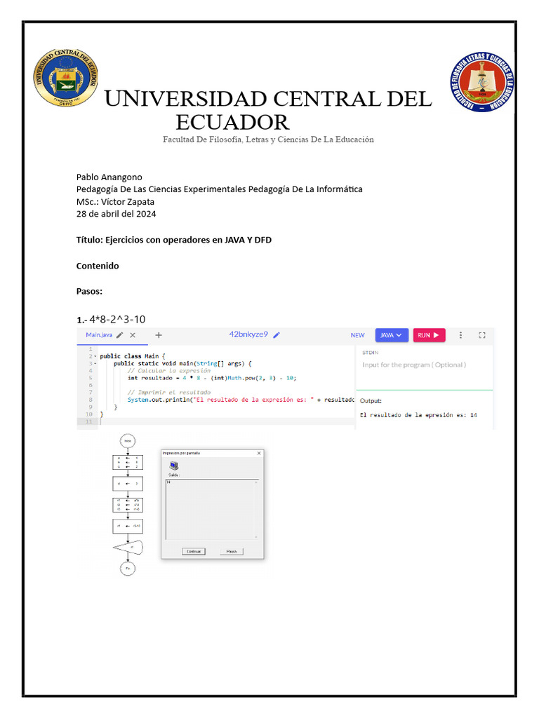 Informe Sobre Ejercicios Con Operadores | PDF | Java (lenguaje de programación) | Programa de ...