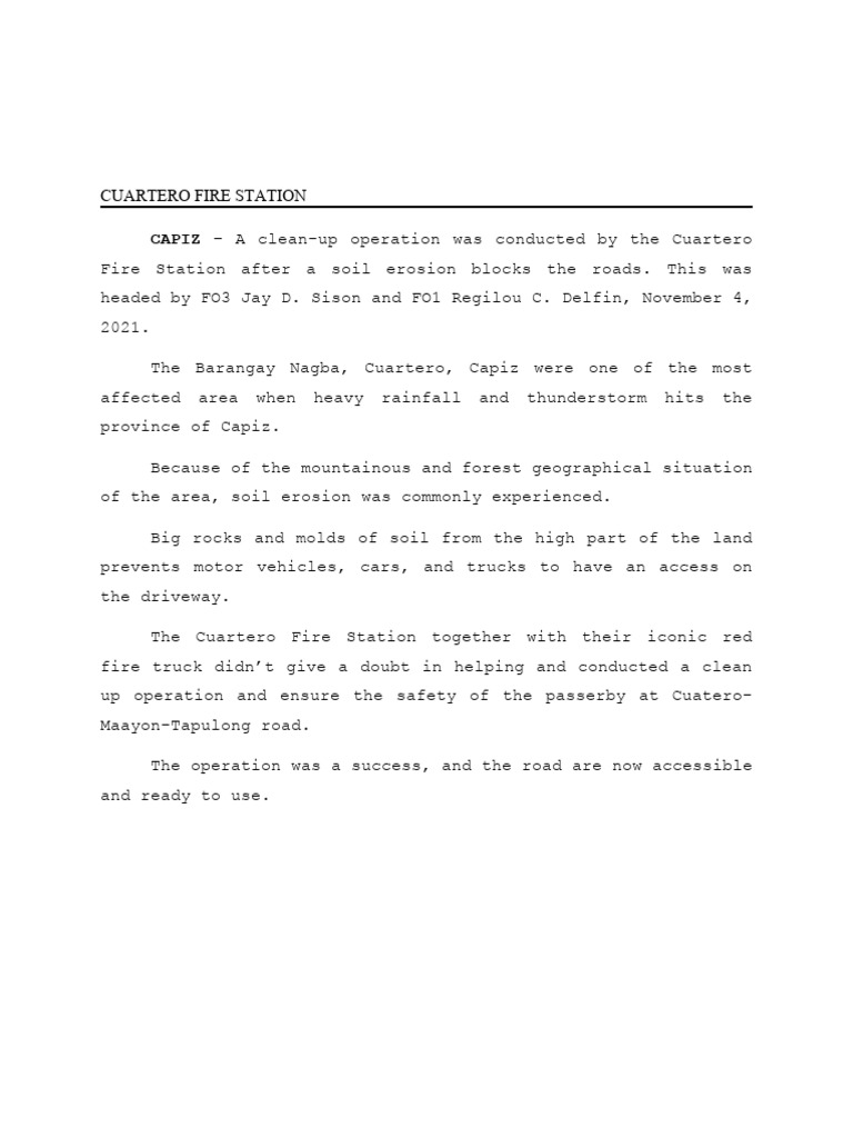 Cuartero Fire Station News Feature | PDF | Physical Geography | Earth ...