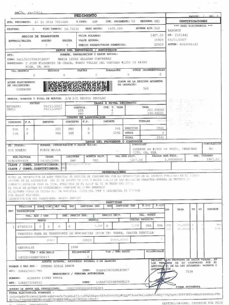 Pedimento Chroky | PDF