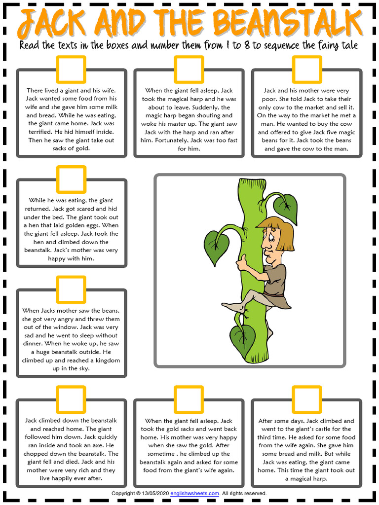 Jack and The Beanstalk Esl Printable Sequencing The Story Worksheet For Kids | PDF | Fairies ...