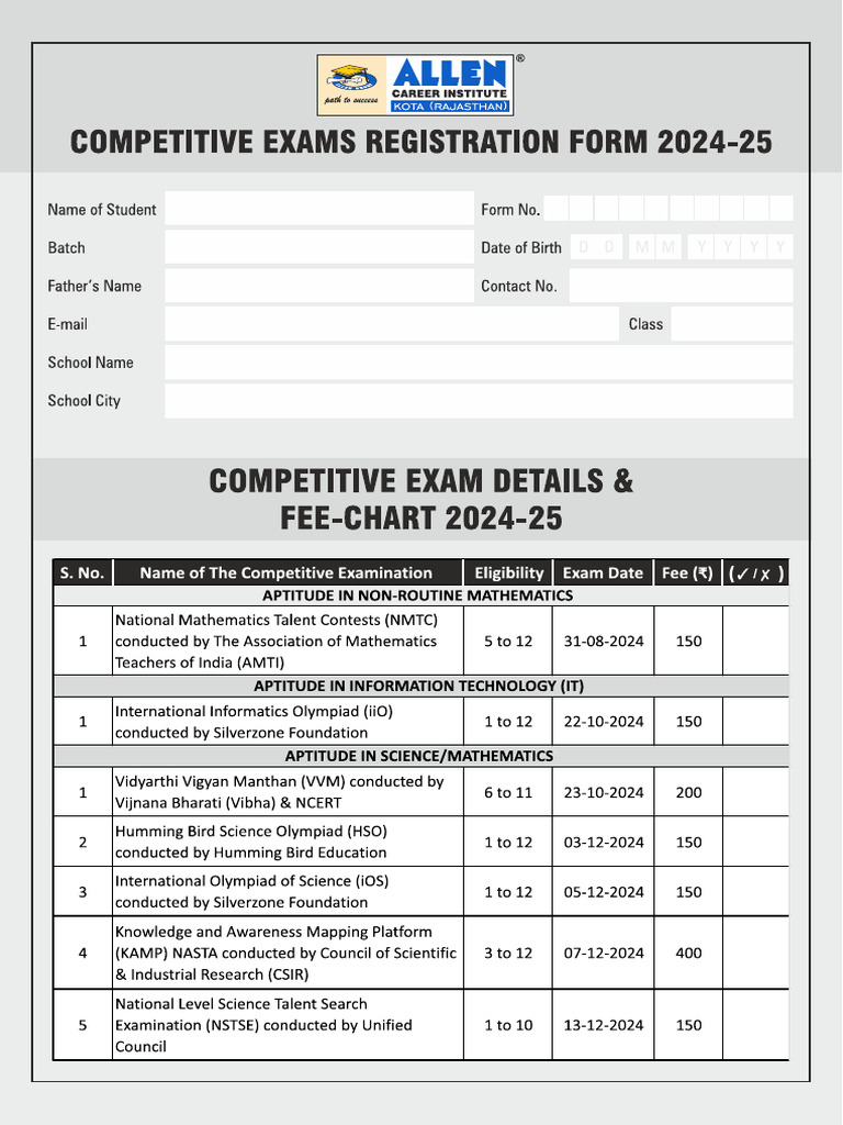 Competitive Exam Form 2024-25 | PDF
