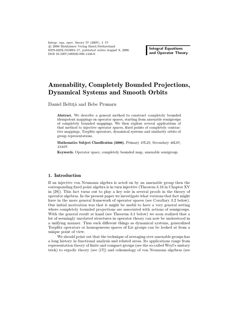 Amenability, Completely Bounded Projections, Dynamical Systems and ...
