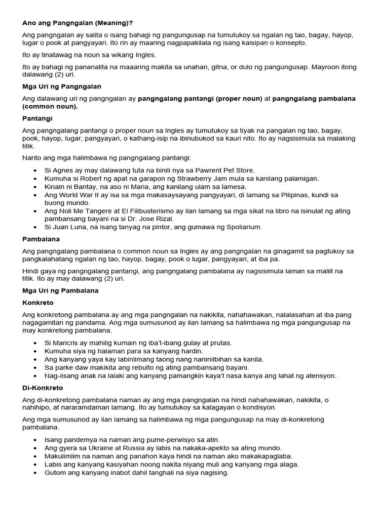Ano Ang Pangngalan (Meaning) ? | PDF