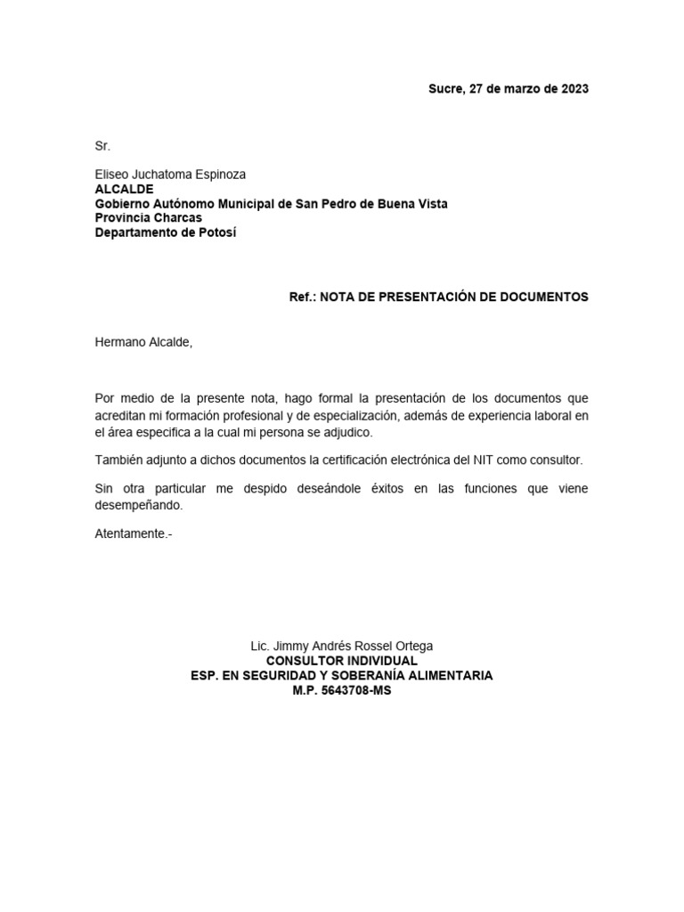 Nota de Presentacion de Documentos | PDF