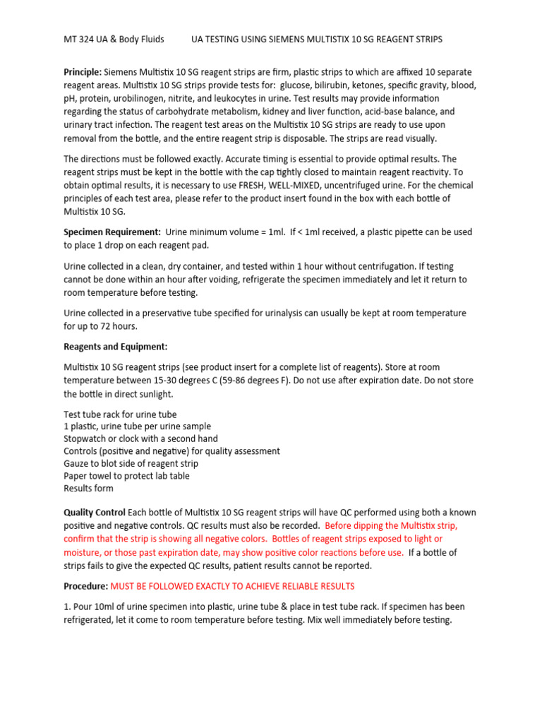 Siemens Multistix 10 SG Urine Testing Guide | PDF | Urine | Kidney
