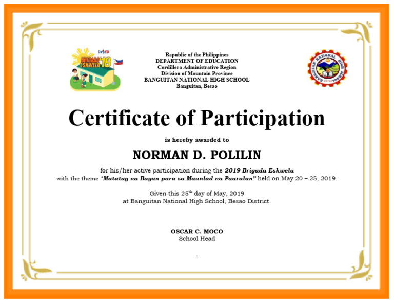 2021 Brigada Certificate | PDF | Wellness