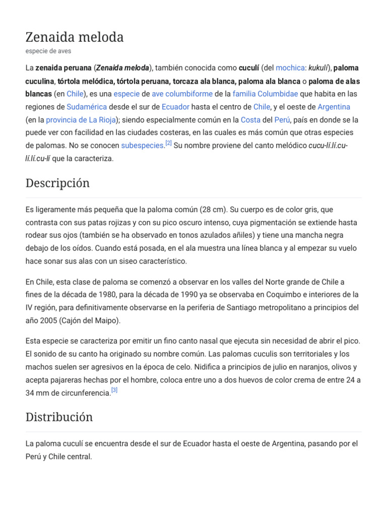 Zenaida Meloda: La Paloma Cuculí | PDF | Aves holarctic | Columbiformes