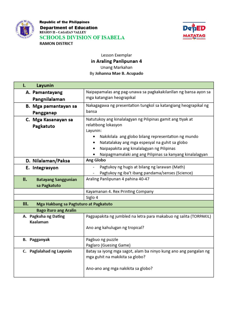 Lesson Exemplar in AP 4 | PDF