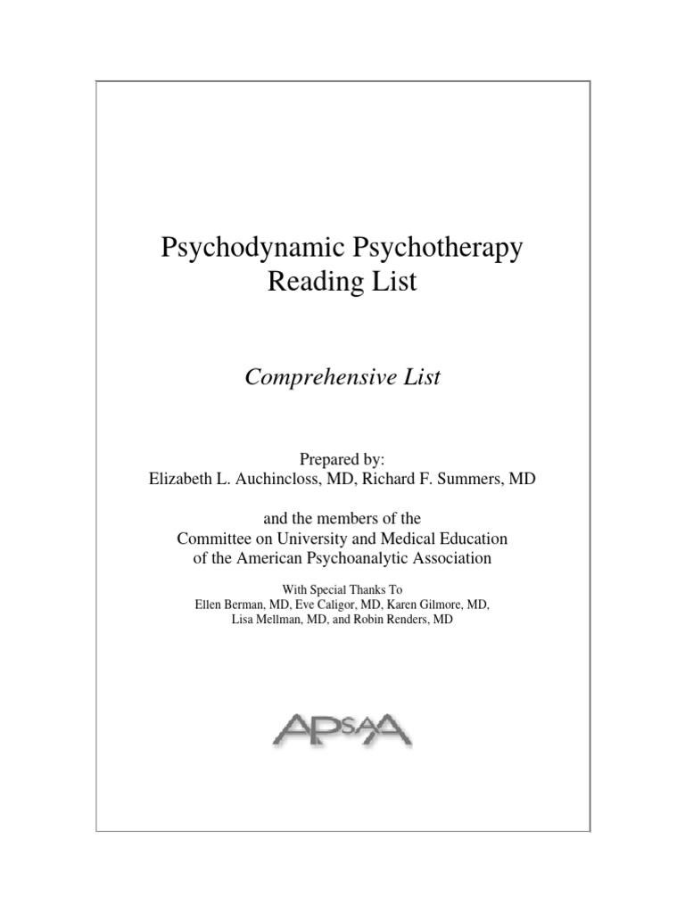Psychodynamic Psychotherapy Reading List | PDF | Psychoanalysis ...