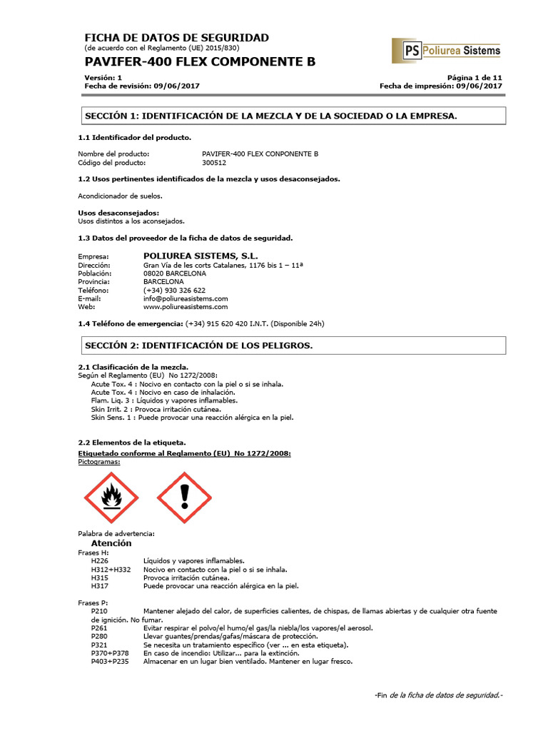 FDS. PAVIFER-400 FLEX COMPONENTE B (Español) | PDF