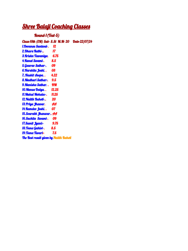 10th (Em) Class Mark List | PDF