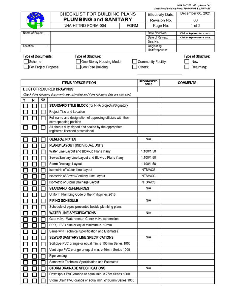 Checklist PLUMBING | PDF | Plumbing | Civil Engineering
