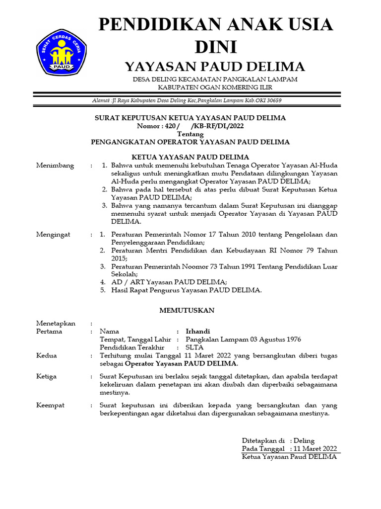 SK Operator KB Delima | PDF