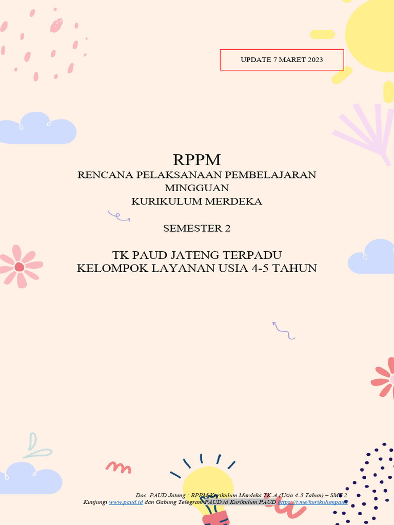 RPPM TK A 4 5 Tahun Kurikulum Merdeka Smt2 6 HARI | PDF