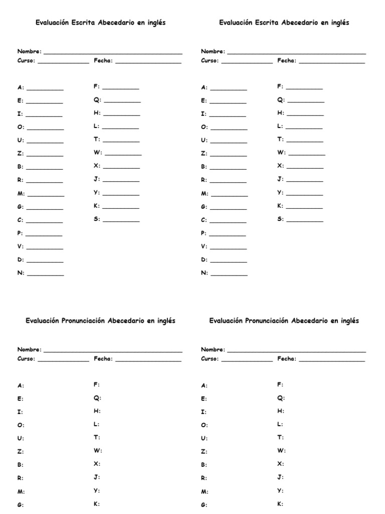 Evaluación Abecedario Inglés | PDF | Idiomas del Reino Unido