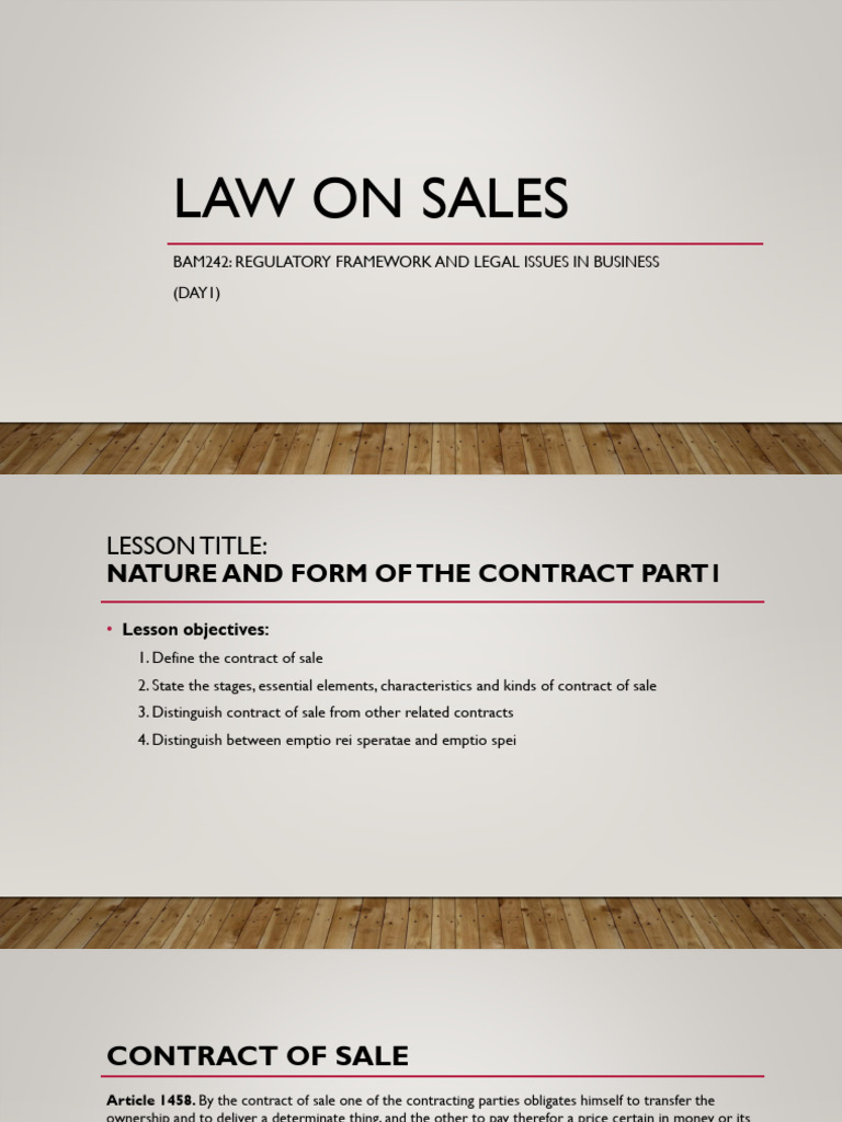 Day1 Law On Sales | PDF | Money | Prices