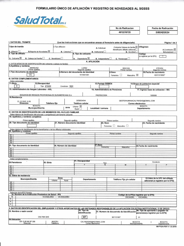 Afiliacion Brayan Marquez - 20240424 - 0001 | PDF | Industrias de servicio