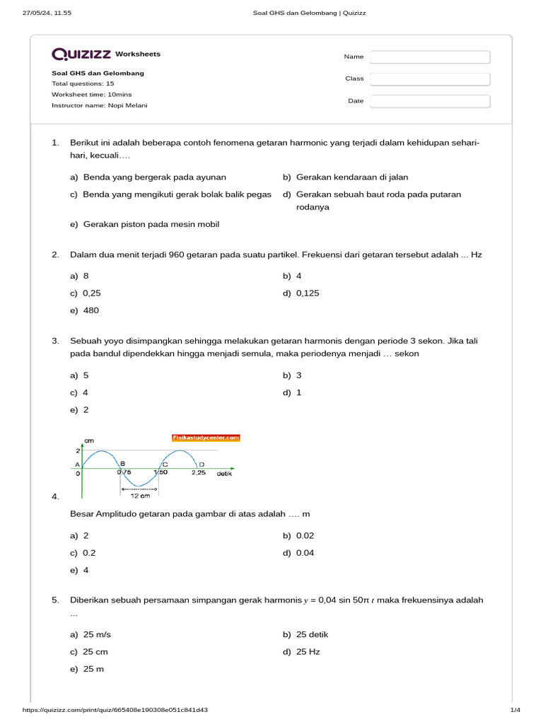 Soal GHS Dan Gelombang - Quizizz | PDF