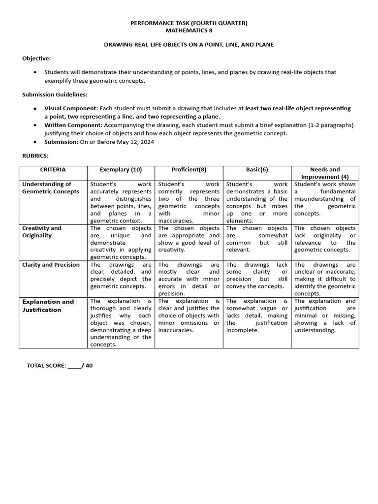 Grade 8 Math Performance Task: Geometry | PDF | Mathematics | Creativity
