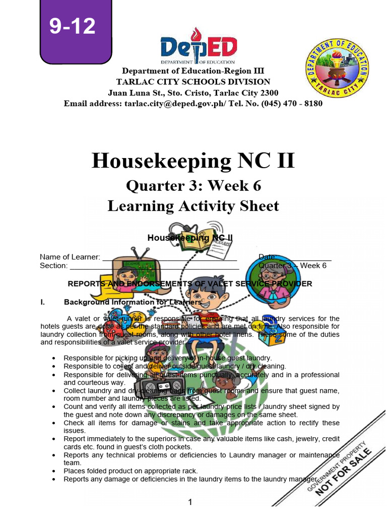 Las Tle-Tvl Housekeeping Q3-Week6 Updated | PDF | Laundry | Housekeeping Las Tle-Tvl Housekeeping Q3-Week6 Updated | PDF | Laundry | Housekeeping